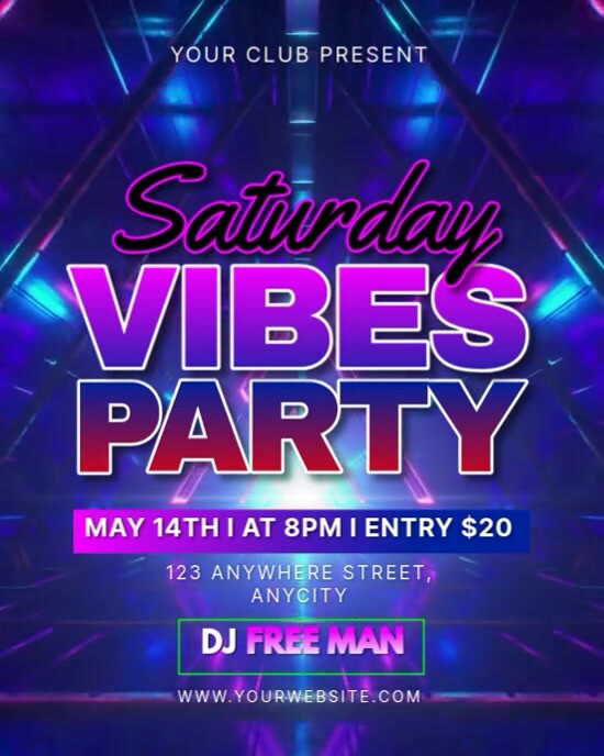 Purple Neon Saturday Vibes Party Instagram Portrait Template | PosterMyWall