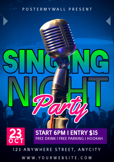 Purple Neon Singing Night Party A4 Template | PosterMyWall