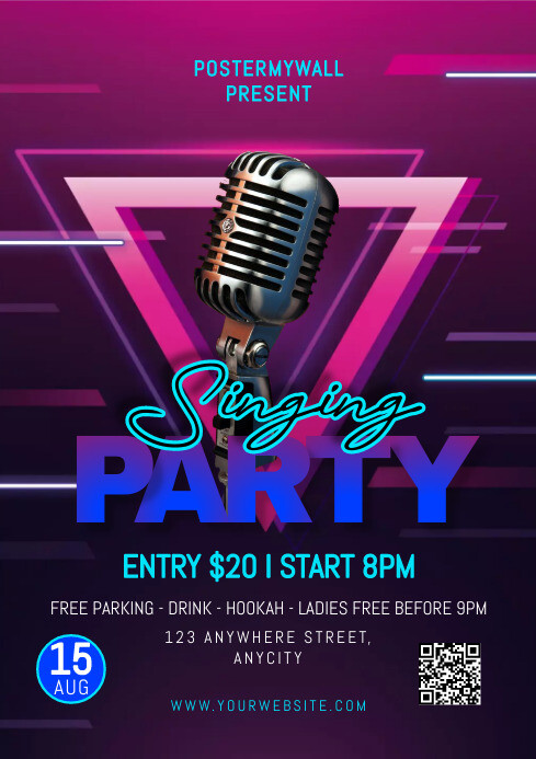 Modèle Purple Neon Singing Party A4 | PosterMyWall