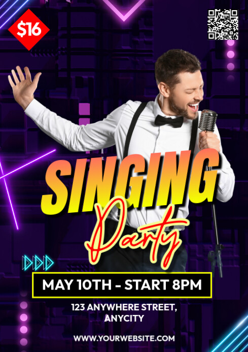 Purple Neon Singing Party A4 Template | PosterMyWall