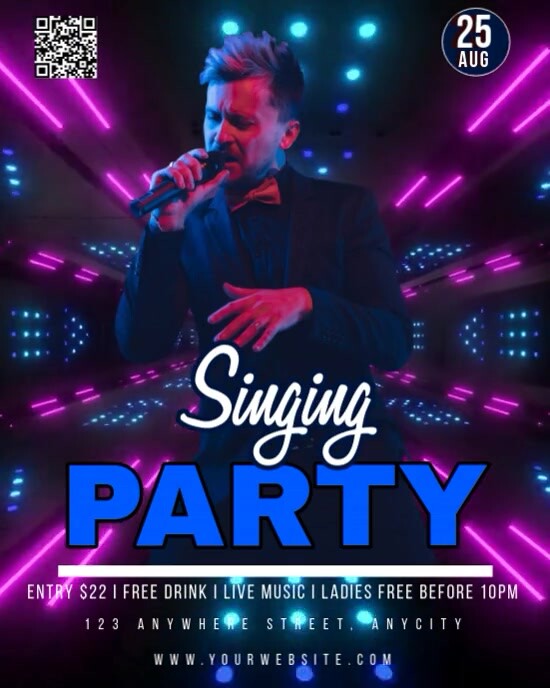 Purple Neon Singing Party Instagram Portrait Template | PosterMyWall