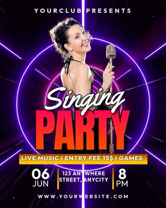 Purple Neon Singing Party Instagram Portrait Template | PosterMyWall