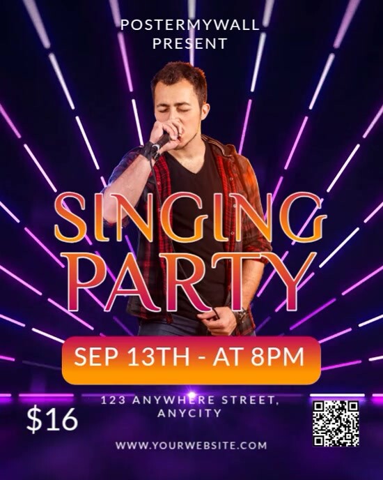 Purple Neon Singing Party Instagram Portrait Modelo | PosterMyWall