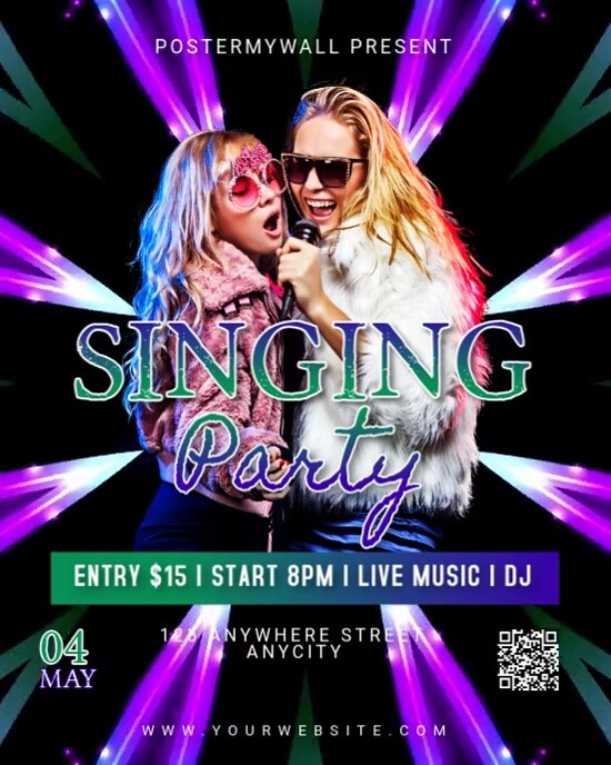 Purple Neon Singing Party Instagram Portrait Template | PosterMyWall