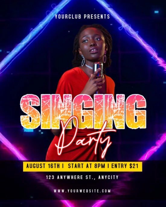 Purple Neon Singing Party Instagram Portrait Template | PosterMyWall