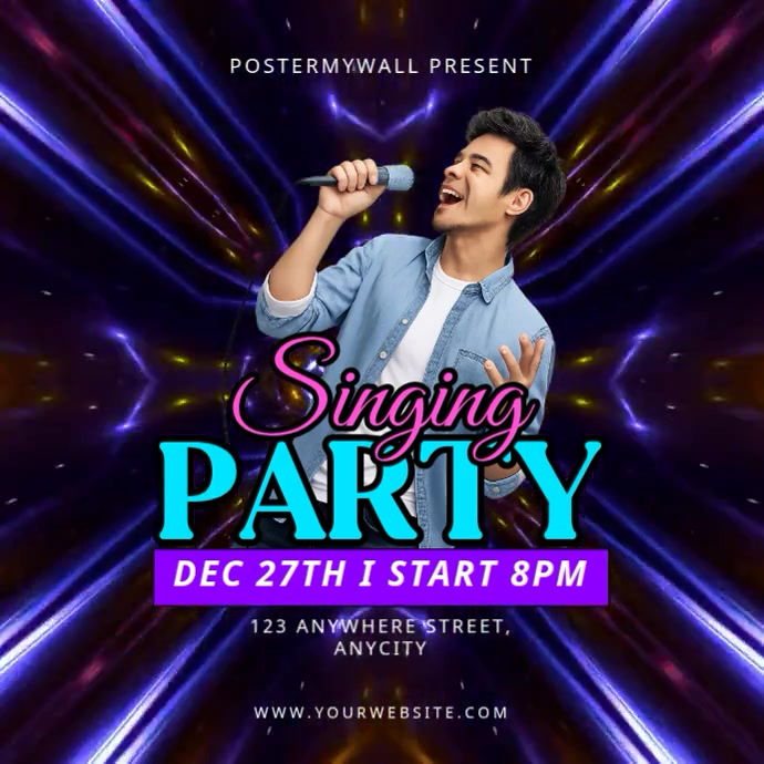 Purple Neon Singing Party Pos Instagram Template | PosterMyWall