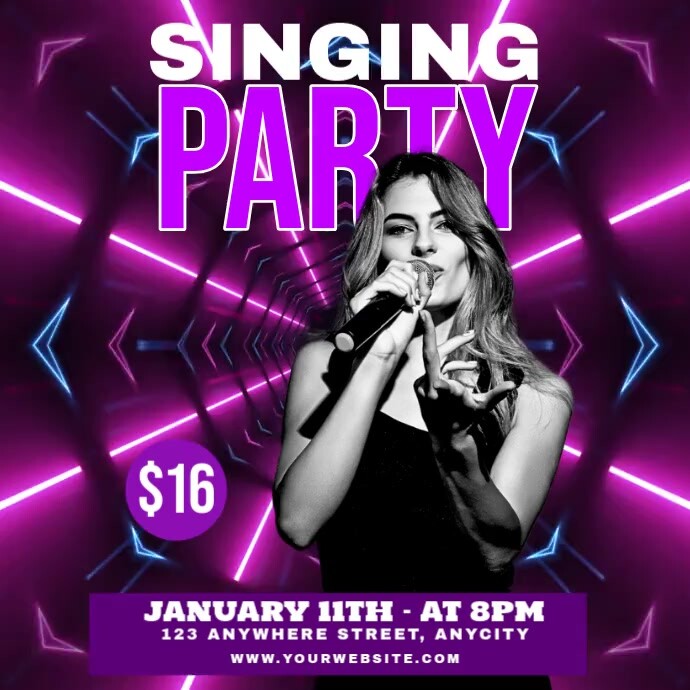 Purple Neon Singing Party Pos Instagram Template | PosterMyWall