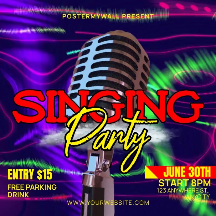 Purple Neon Singing Party Pos Instagram Template | PosterMyWall