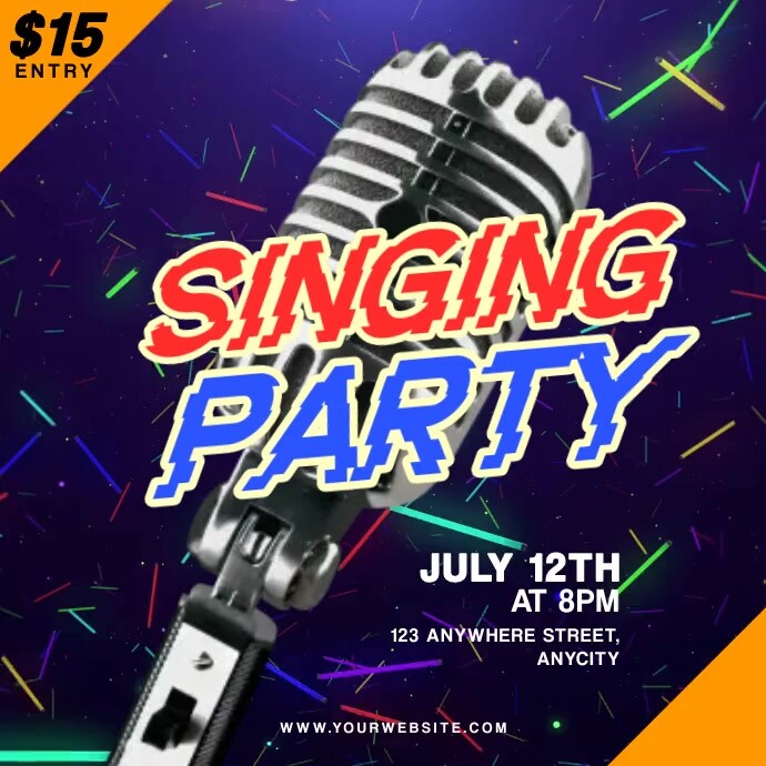 Purple Neon Singing Party Pos Instagram Template | PosterMyWall