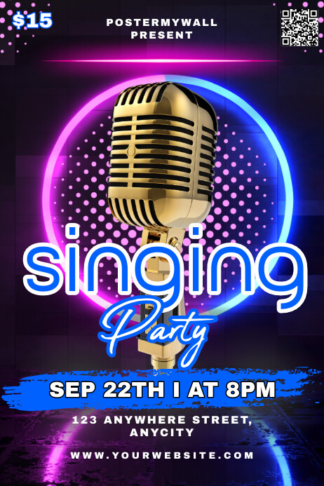 Purple Neon Singing Party Poster Template | PosterMyWall