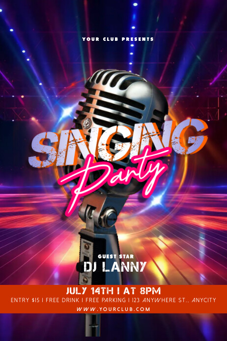 Purple Neon Singing Party Poster Template | PosterMyWall