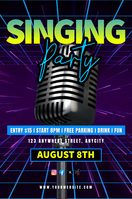 Purple Neon Singing Party Poster Template | PosterMyWall