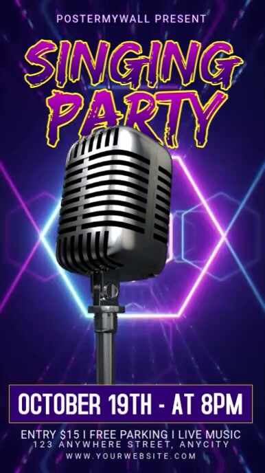 Purple Neon Singing Party Reel Instagram Template | PosterMyWall