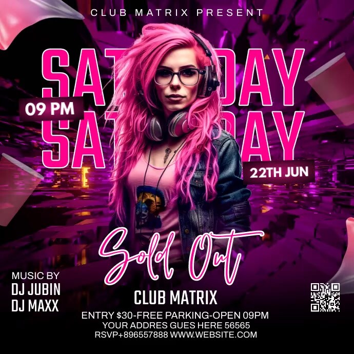 Purple Neon Sold Out Saturday Square (1:1) Template | PosterMyWall