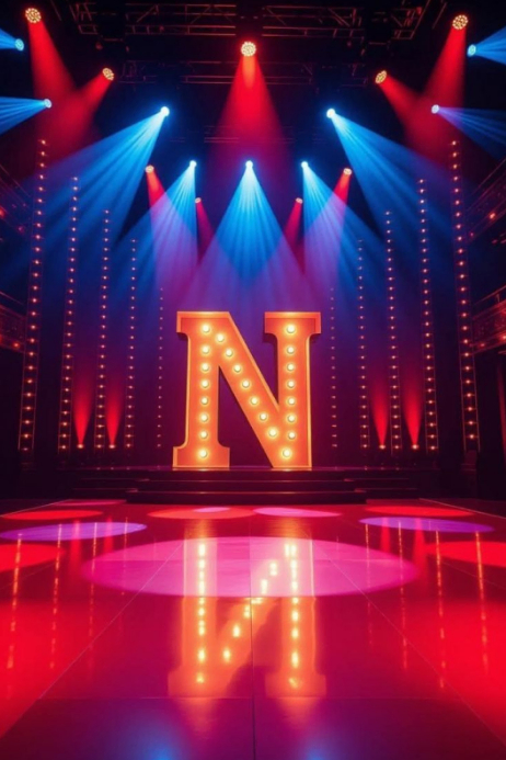 Purple Neon Stage Lights Letter N Poster Template | PosterMyWall