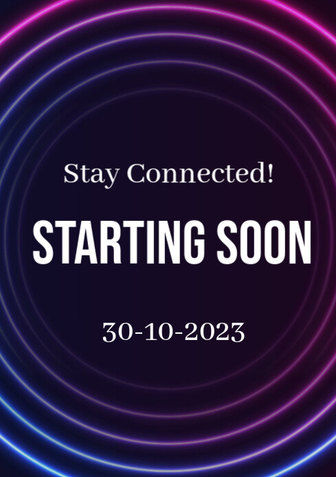 Purple Neon Starting Soon Announcement A4 Template | PosterMyWall