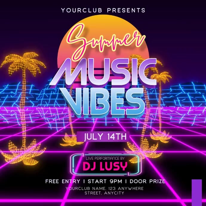 Plantilla de Purple Neon Summer Party Pos Instagram | PosterMyWall