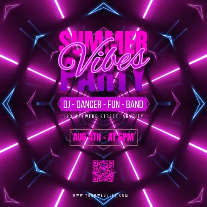 Purple Neon Summer Vibes Party Pos Instagram Template | PosterMyWall