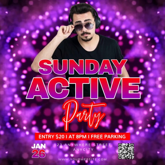 Purple Neon Sunday Active Party Pos Instagram Template | PosterMyWall