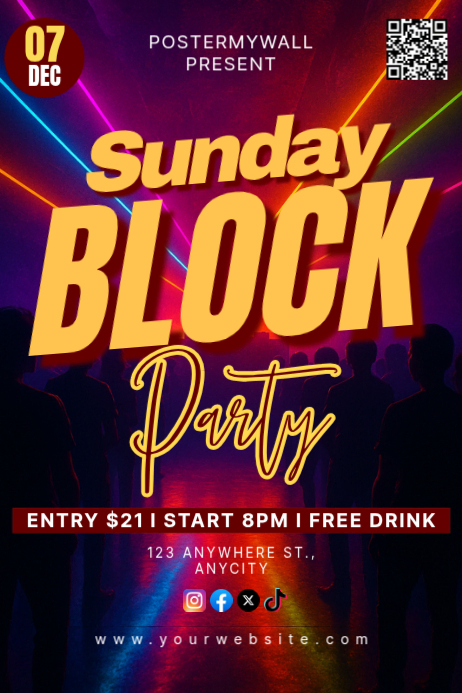 Purple Neon Sunday Block Party Poster Template | PosterMyWall