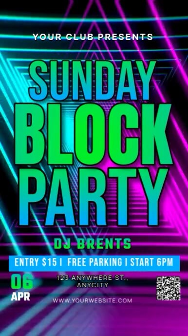 Copy of Purple Neon Sunday Block Party Reel Instagram | PosterMyWall