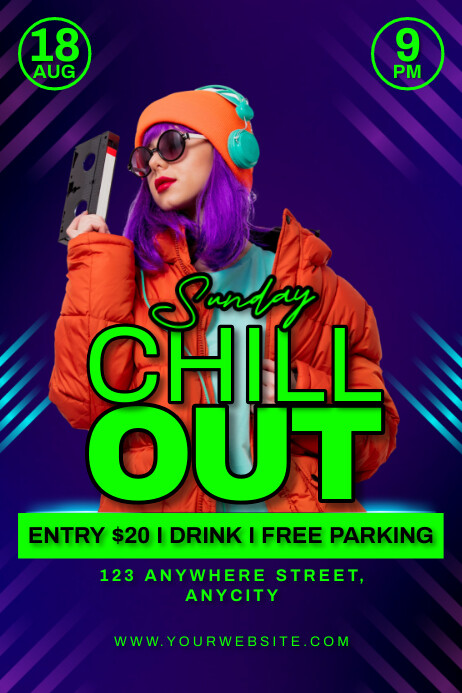 Purple Neon Sunday Chill Out Poster Templat | PosterMyWall