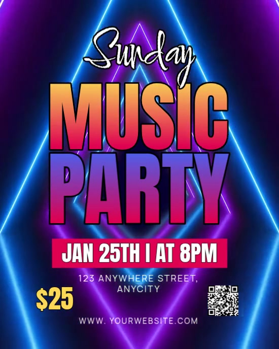 Plantilla de Purple Neon Sunday Music Party Instagram Portrait ...