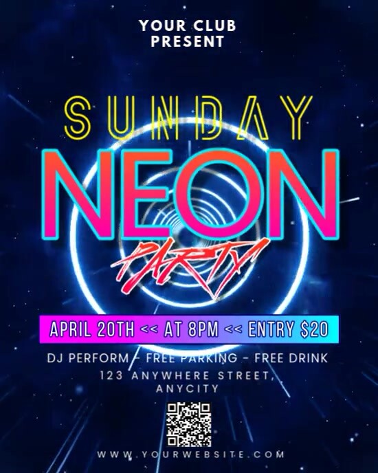 Copy of Purple Neon Sunday Neon Party Instagram Portrait | PosterMyWall