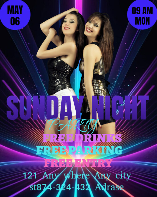 Copy of Purple Neon Sunday Night Party Instagram Portrait | PosterMyWall