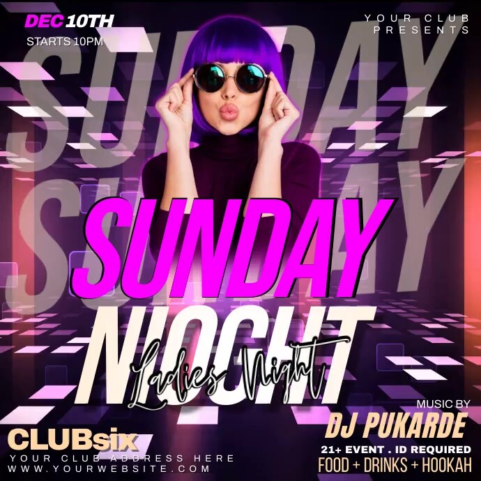 Purple Neon Sunday Night Party Instagram Post Template | PosterMyWall