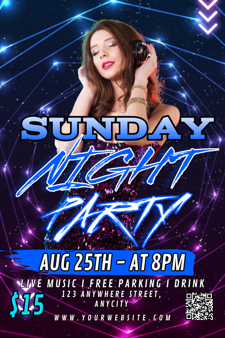 Copy of Purple Neon Sunday Night Party Poster | PosterMyWall
