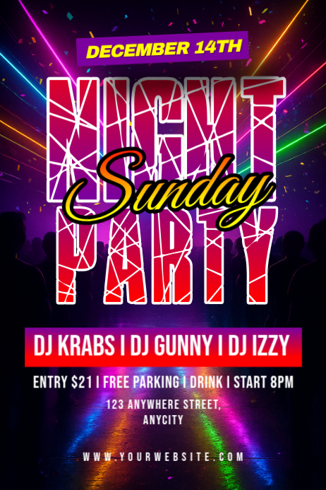 Purple Neon Sunday Night Party Poster Template | PosterMyWall
