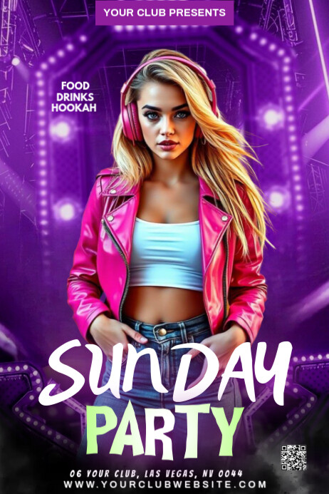 Purple Neon Sunday Party Poster Template | PosterMyWall