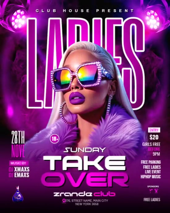 Purple Neon Sunday Takeover Ladies Night Party Instagram Portrait ...