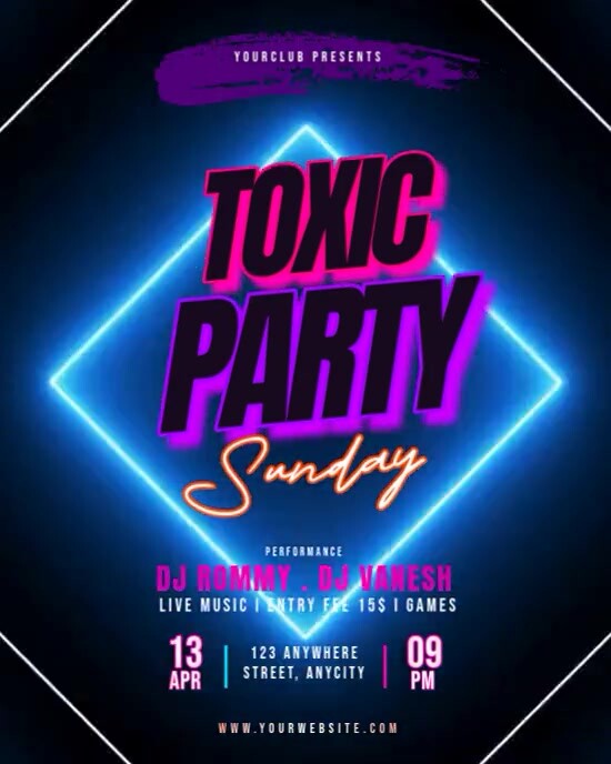 Purple Neon Sunday Toxic Party Instagram Portrait Template | PosterMyWall