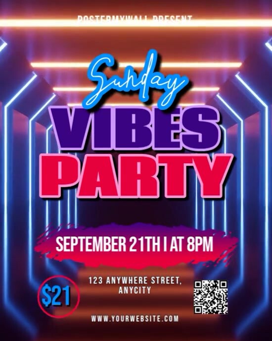 Purple Neon Sunday Vibes Party Instagram Portrait Template | PosterMyWall