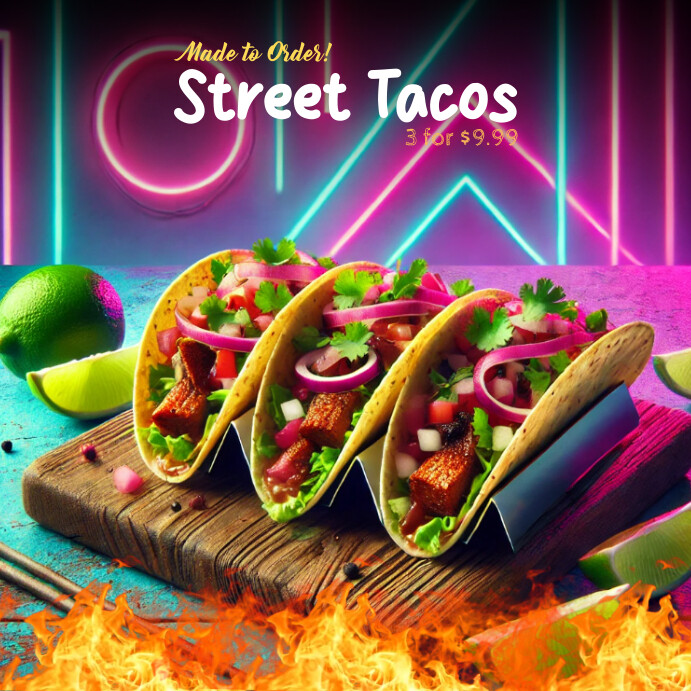 Purple Neon Tacos Instagram Post Templat | PosterMyWall