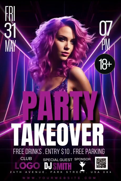 Modèle Purple Neon Take Over Party Poster | PosterMyWall