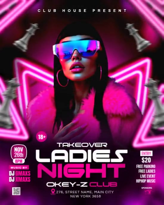 Szablon Purple Neon Takeover Ladies Night Party Instagram Portrait ...