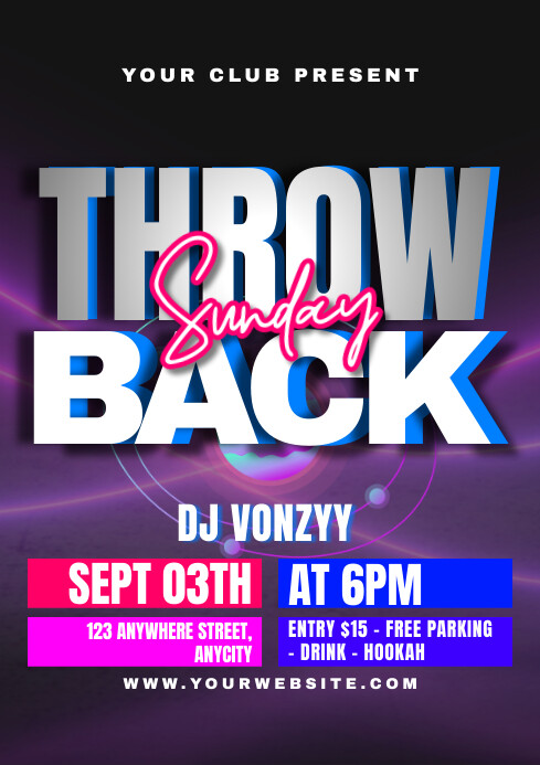 Purple Neon Throw Back Sunday A4 Template | PosterMyWall