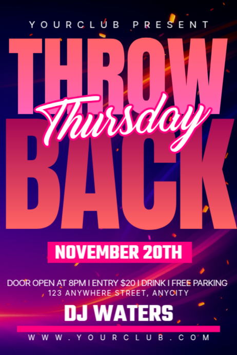 Purple Neon Throw Back Thursday Poster Template | PosterMyWall