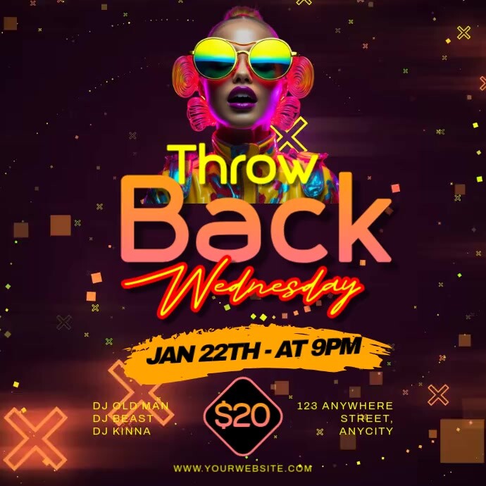 Purple Neon Throw Back Wednesday Party Pos Instagram Template ...