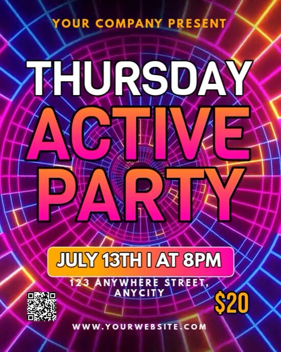 Copy of Purple Neon Thursday Active Party Instagram Portrait | PosterMyWall