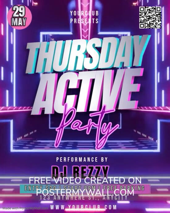 Copy of Purple Neon Thursday Active Party Instagram Portrait | PosterMyWall