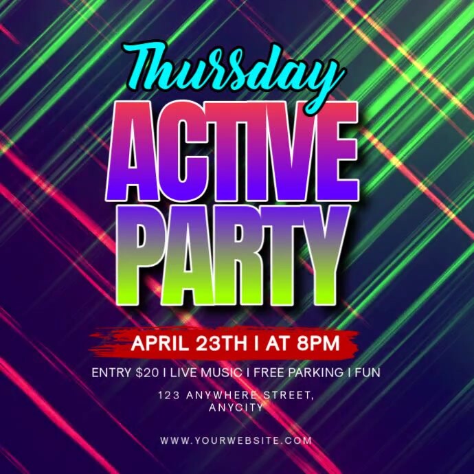 Copy of Purple Neon Thursday Active Party Instagram Post | PosterMyWall