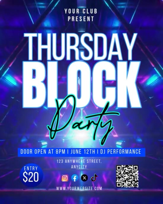 Copy of Purple Neon Thursday Block Party Instagram Portrait | PosterMyWall