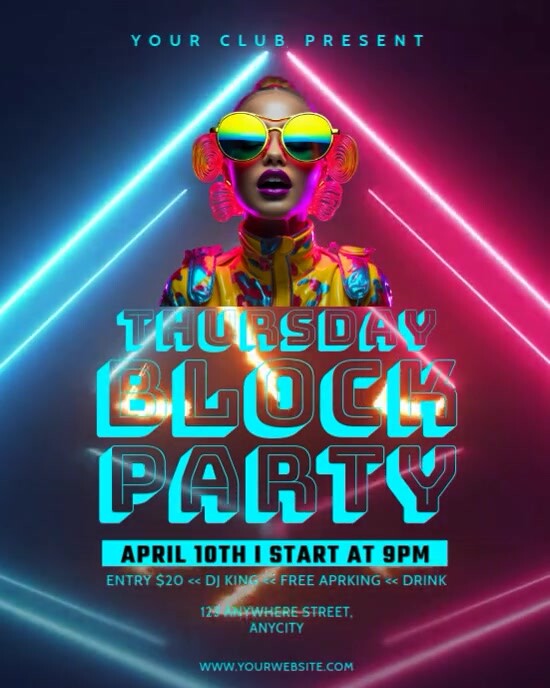 Purple Neon Thursday Block Party Instagram Portrait Template | PosterMyWall