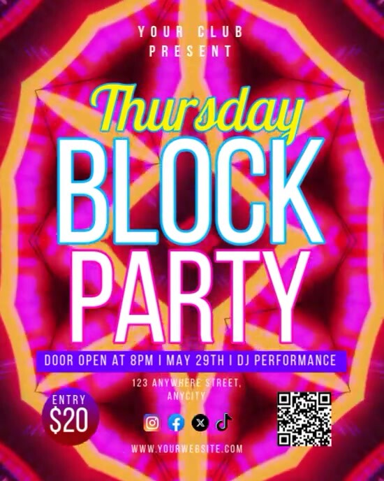 Copy of Purple Neon Thursday Block Party Instagram Portrait | PosterMyWall