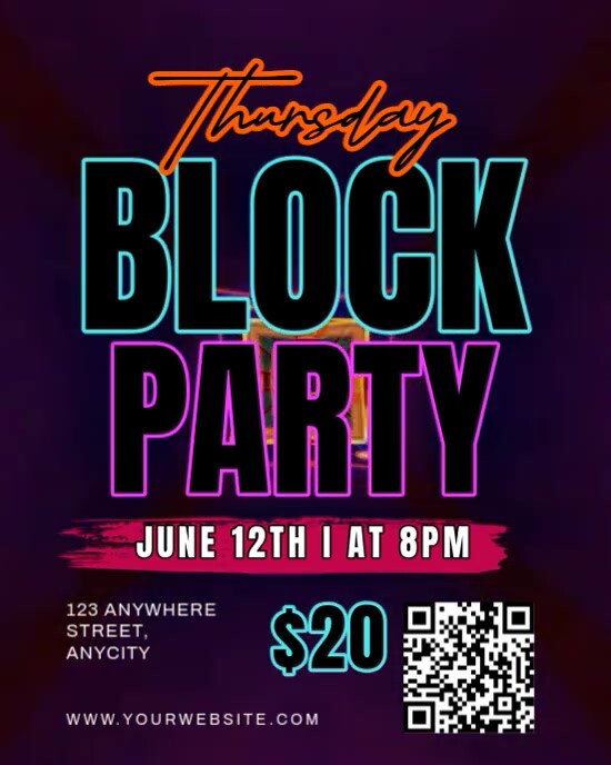 Purple Neon Thursday Block Party Instagram Portrait Templat | PosterMyWall