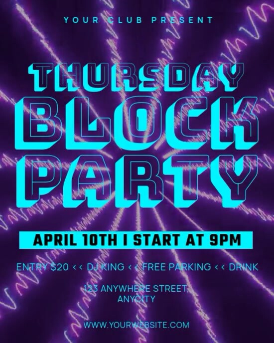 Copy of Purple Neon Thursday Block Party Instagram Portrait | PosterMyWall